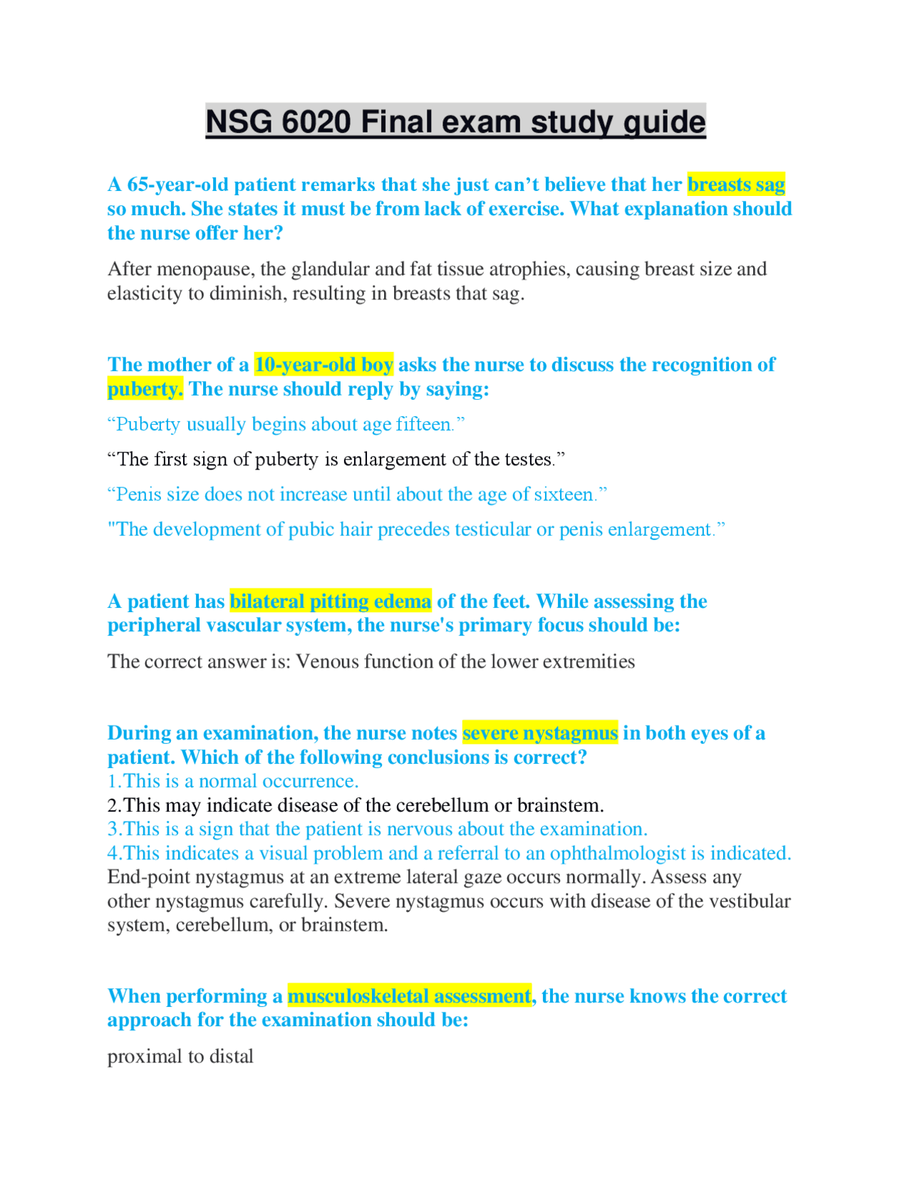 NSG 6020 Final Exam Study Guide REVIEWED (2023) | Exams Nursing | Docsity