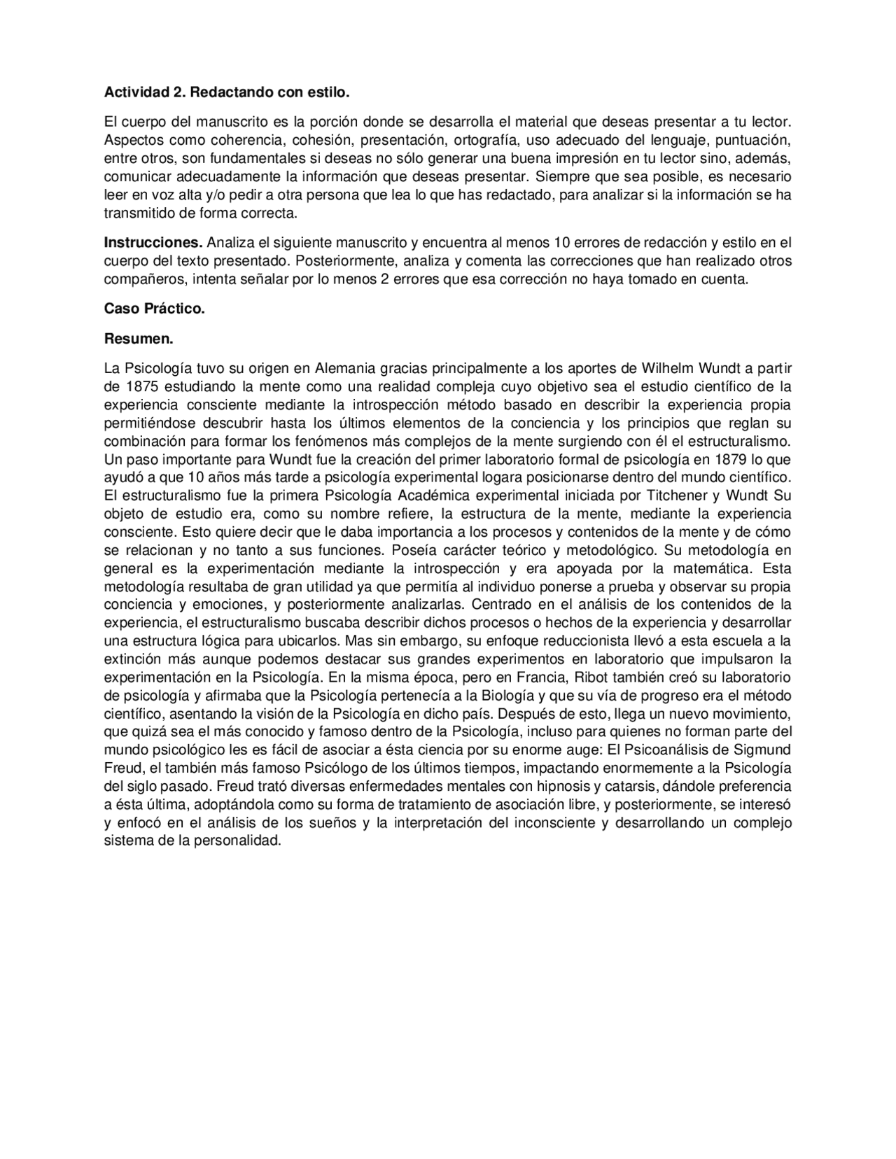 CASO CLINICO PARA RESOLVER | Ejercicios de Psicología Clínica | Docsity