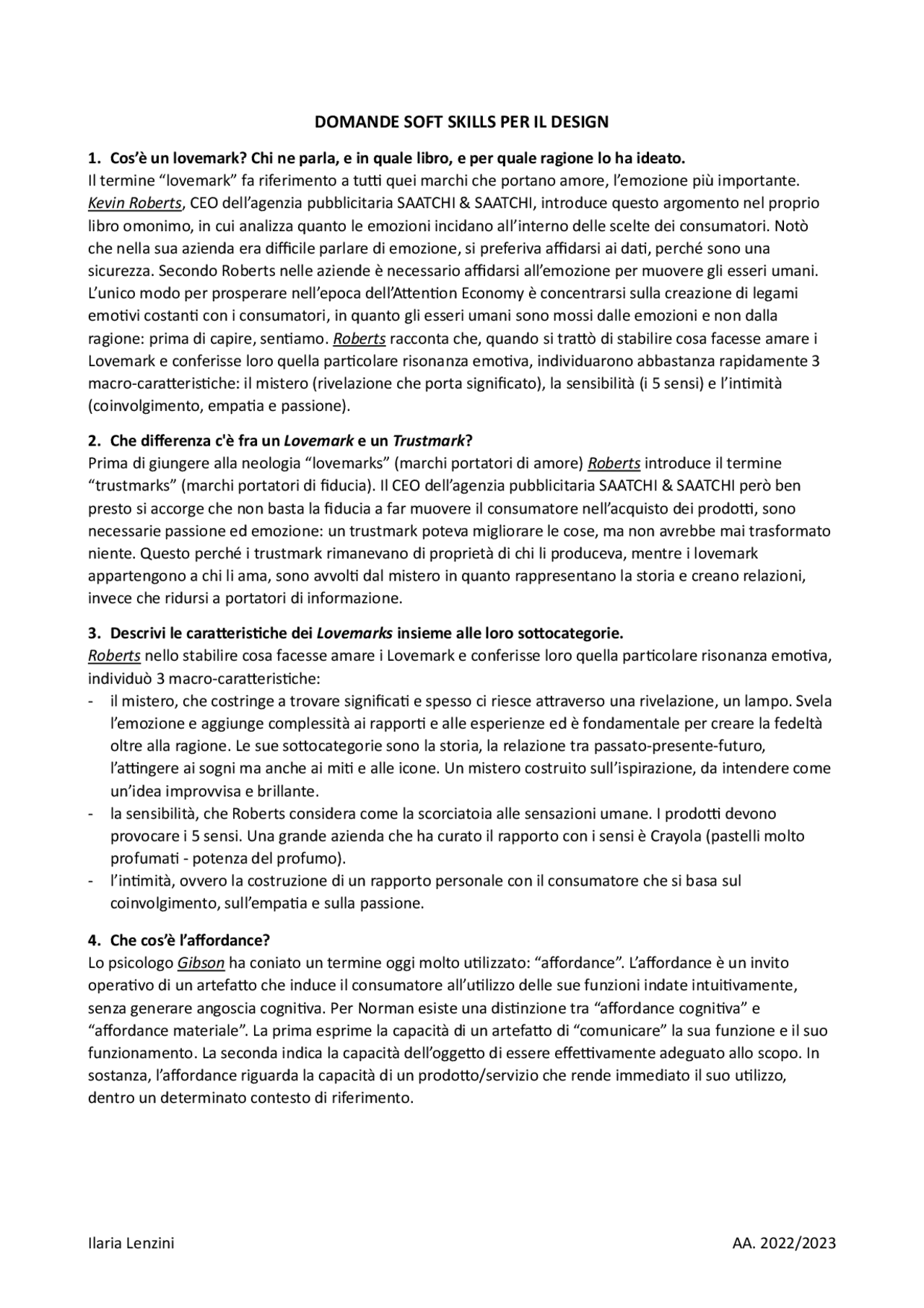 Domande e risposte di preparazione alla prova scritta | Dispense di Design | Docsity