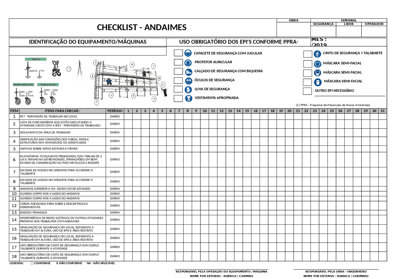 Checklist de equipamentos | Exercícios Matérias técnicas | Docsity