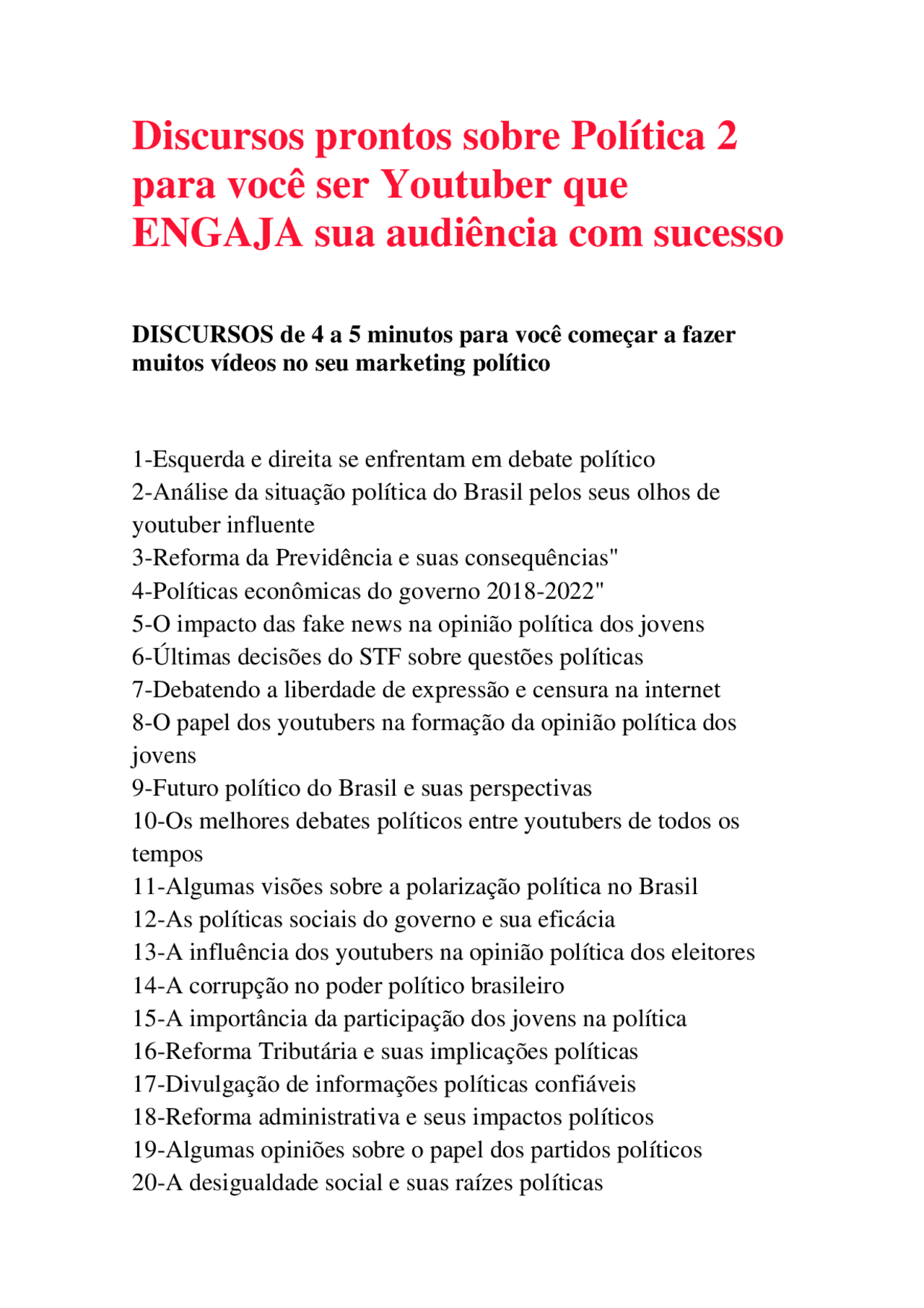 20 Discursos prontos Política parte 2 para você dar a partida e já ...