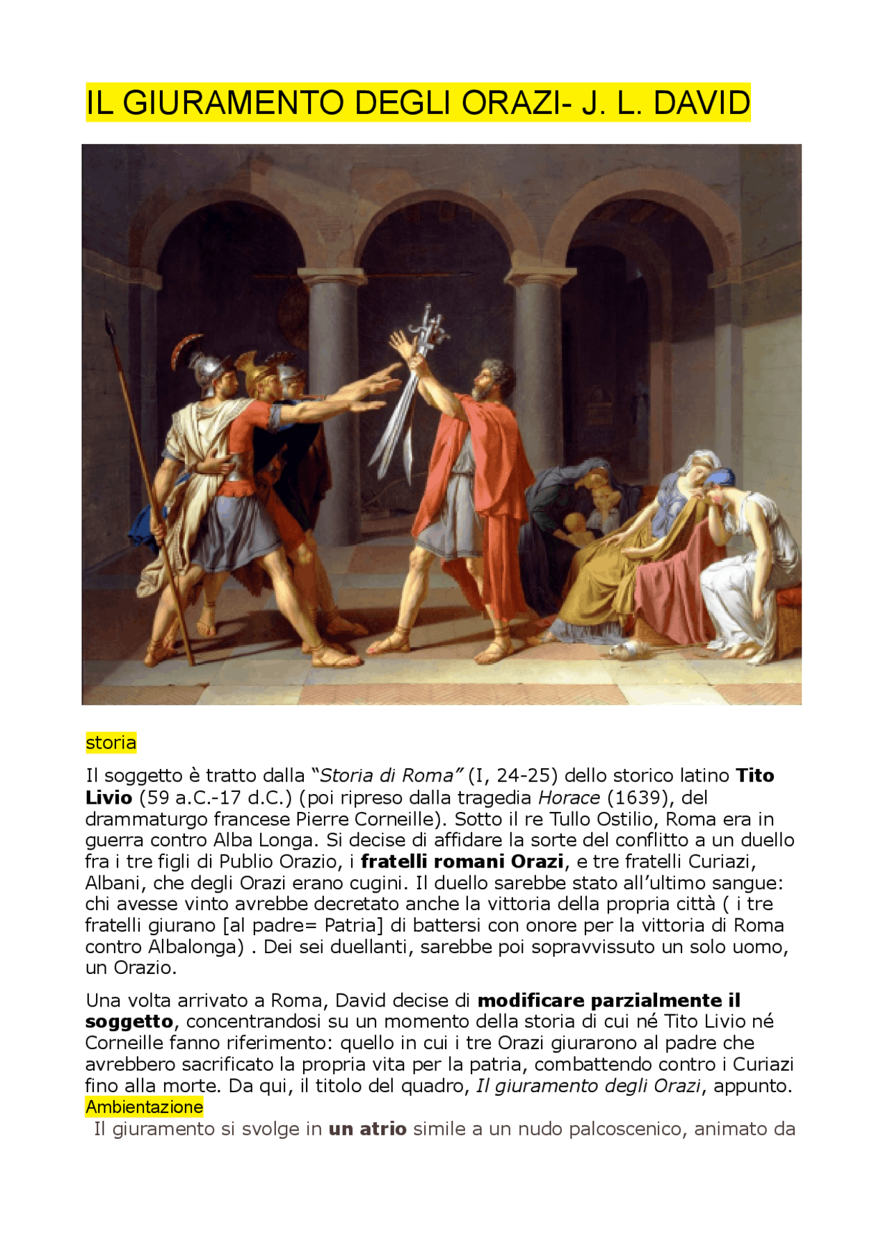 "Il Giuramento degli Orazi" di J. L. David | Dispense di Elementi di ...