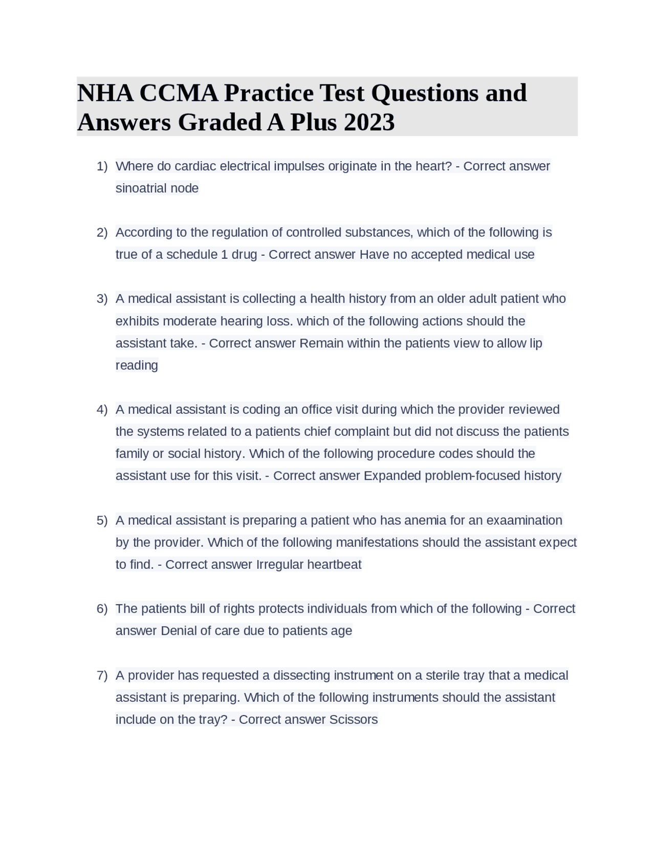 NHA CCMA Practice Test Questions and Answers Graded A Plus 2023 | Exams ...