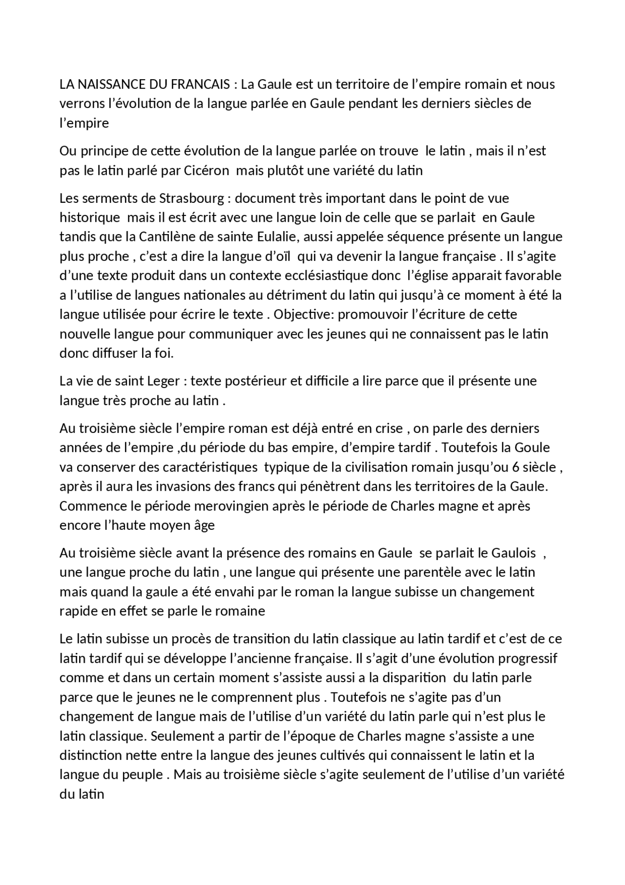 LA NAISSANCE DU FRANCAIS | Sbobinature di Lingua Francese | Docsity