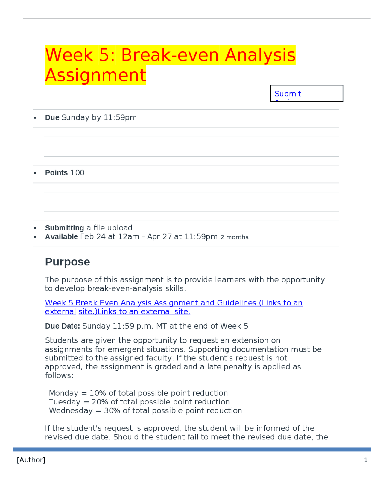 Week 5 Break Even Analysis Assignment Exams Nursing Docsity