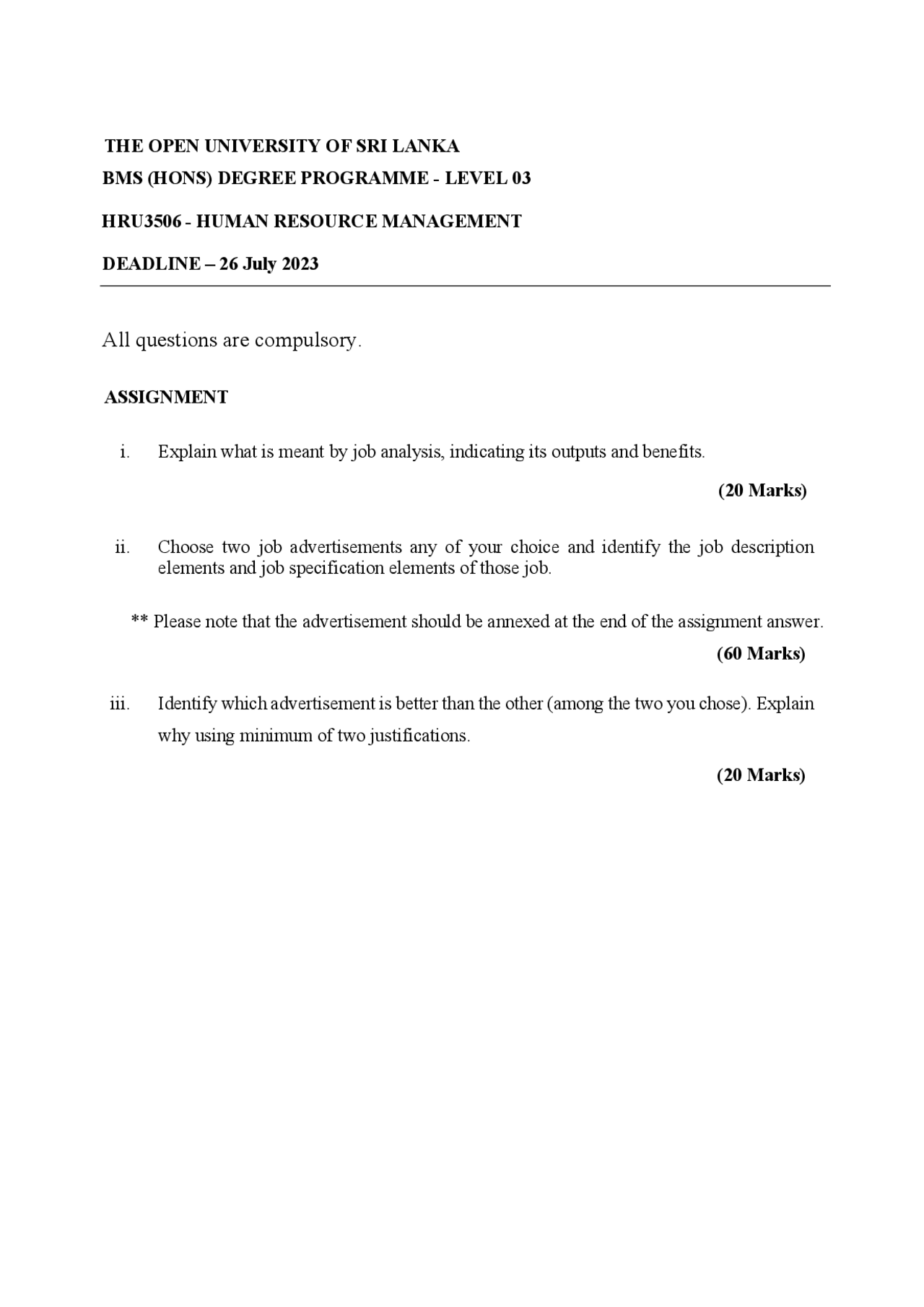 Assignment And Good Exam Assignments Human Resource Management Docsity