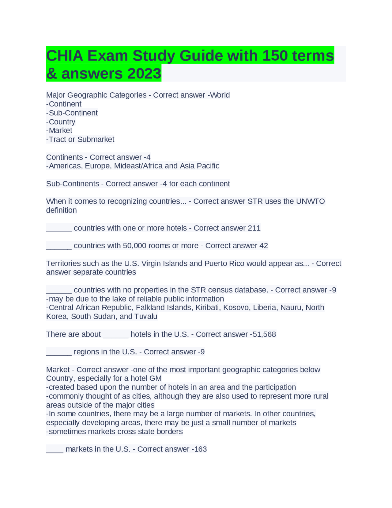 CHIA Exam Study Guide with 150 terms & answers 2023 | Exams Business ...