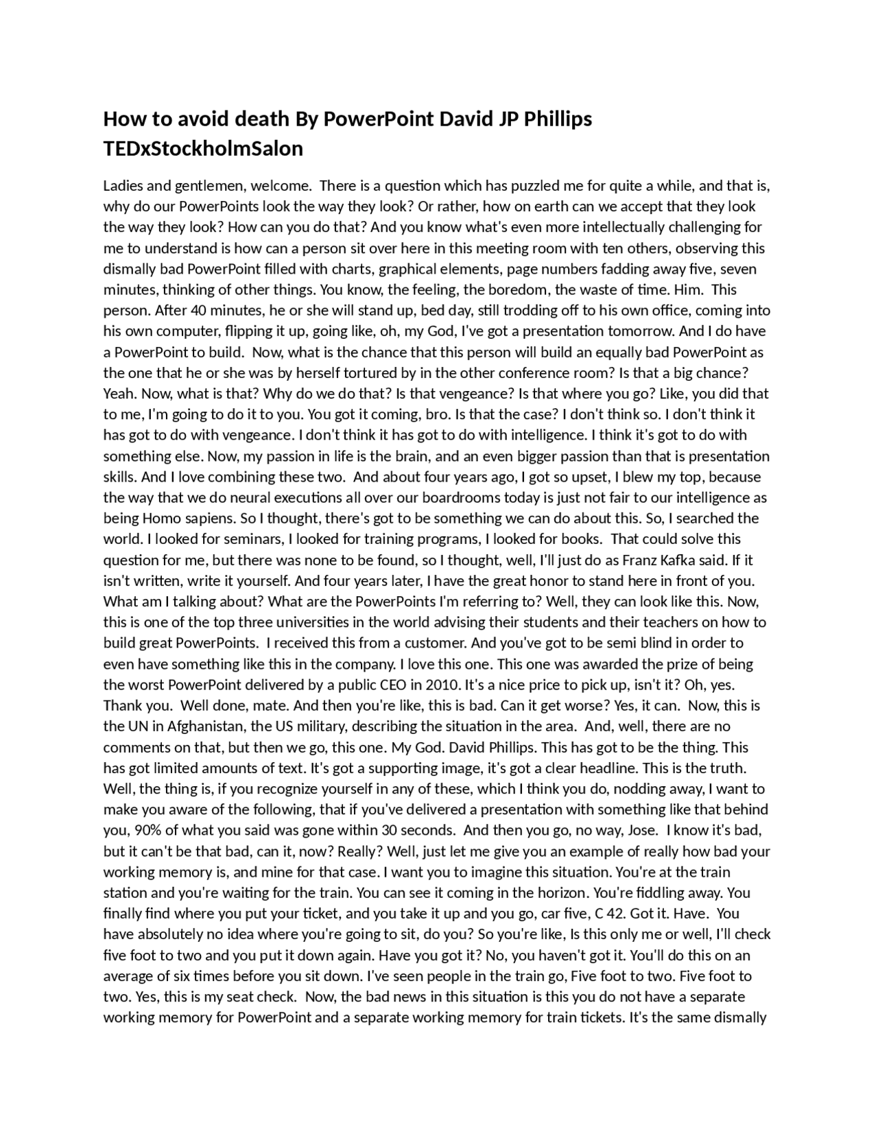 How to avoid death By PowerPoint | Summaries Business English | Docsity