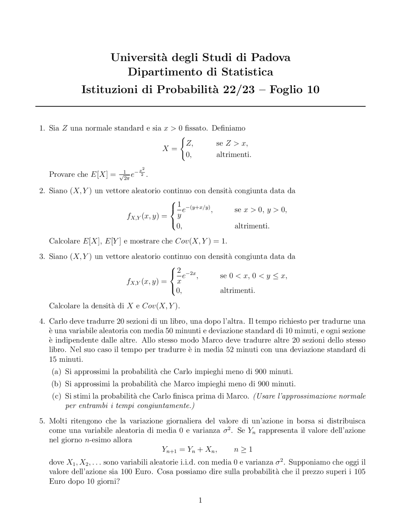 ESERCIZI SVOLTI - istituzioni di probabilità | Esercizi di Probabilità e Statistica | Docsity