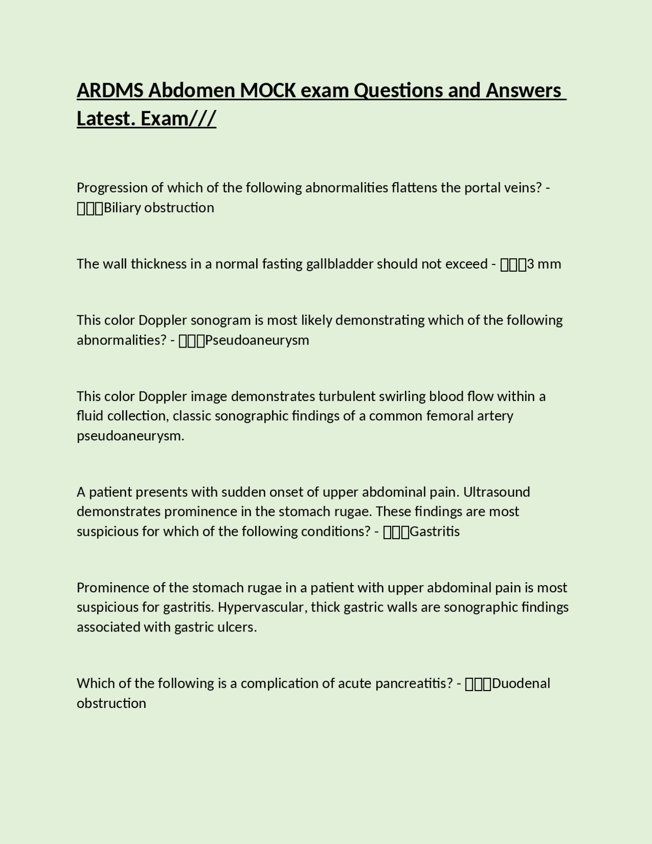 Ardms Abdomen Mock Exam Questions And Answers Latest Exam Exams