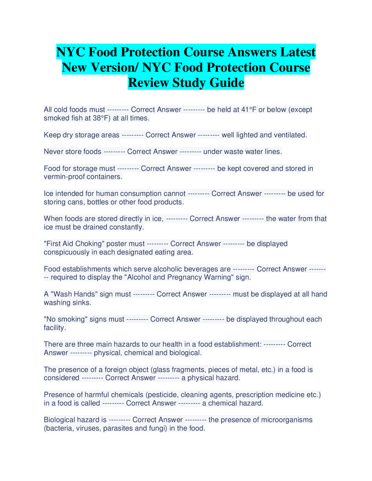 Food Safety Practice Test Nyc - Infoupdate.org