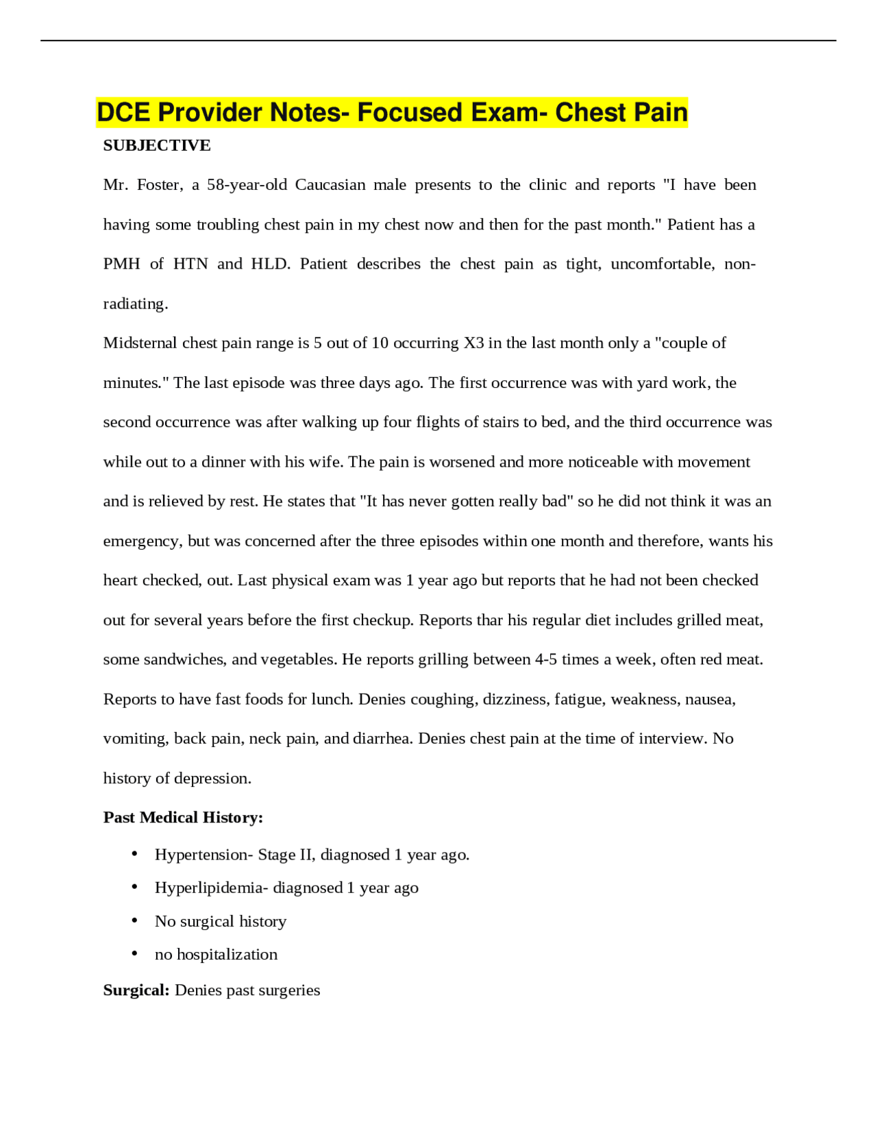 DCE Provider Notes- Focused Exam- Chest Pain | Study notes Nursing ...