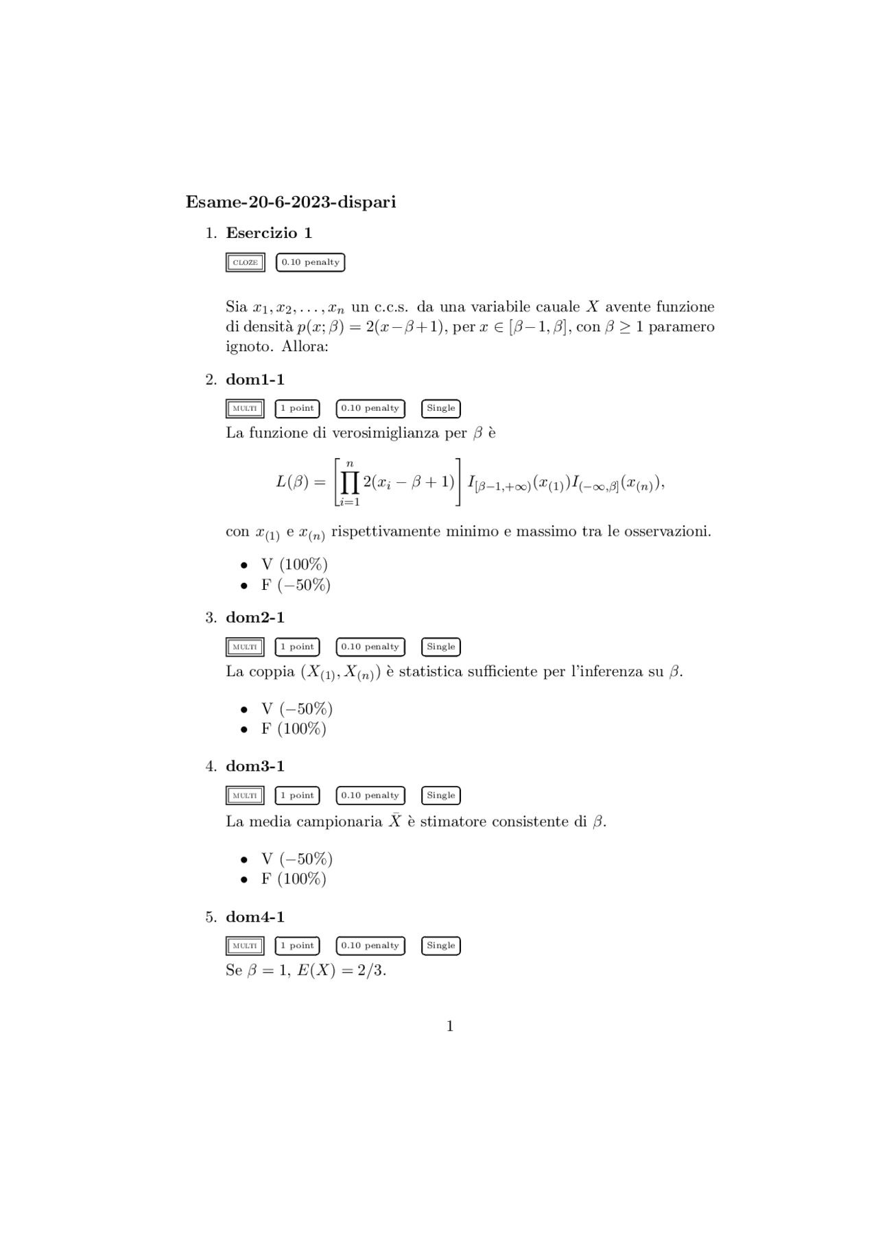 Esame 2023 Con Soluzioni Prove Desame Di Statistica Docsity