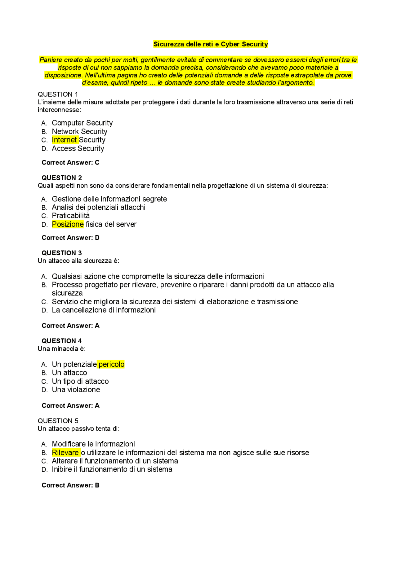 Sicurezza delle reti cyber security 2023 | Panieri di Sicurezza delle reti | Docsity