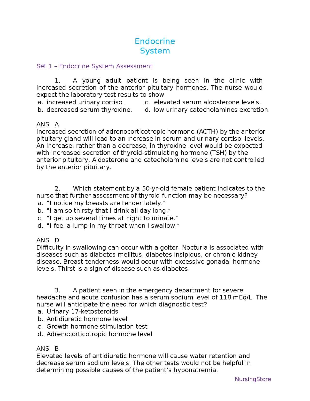 Endocrine System (Endocrine System Assessment set 1-6) with well ...