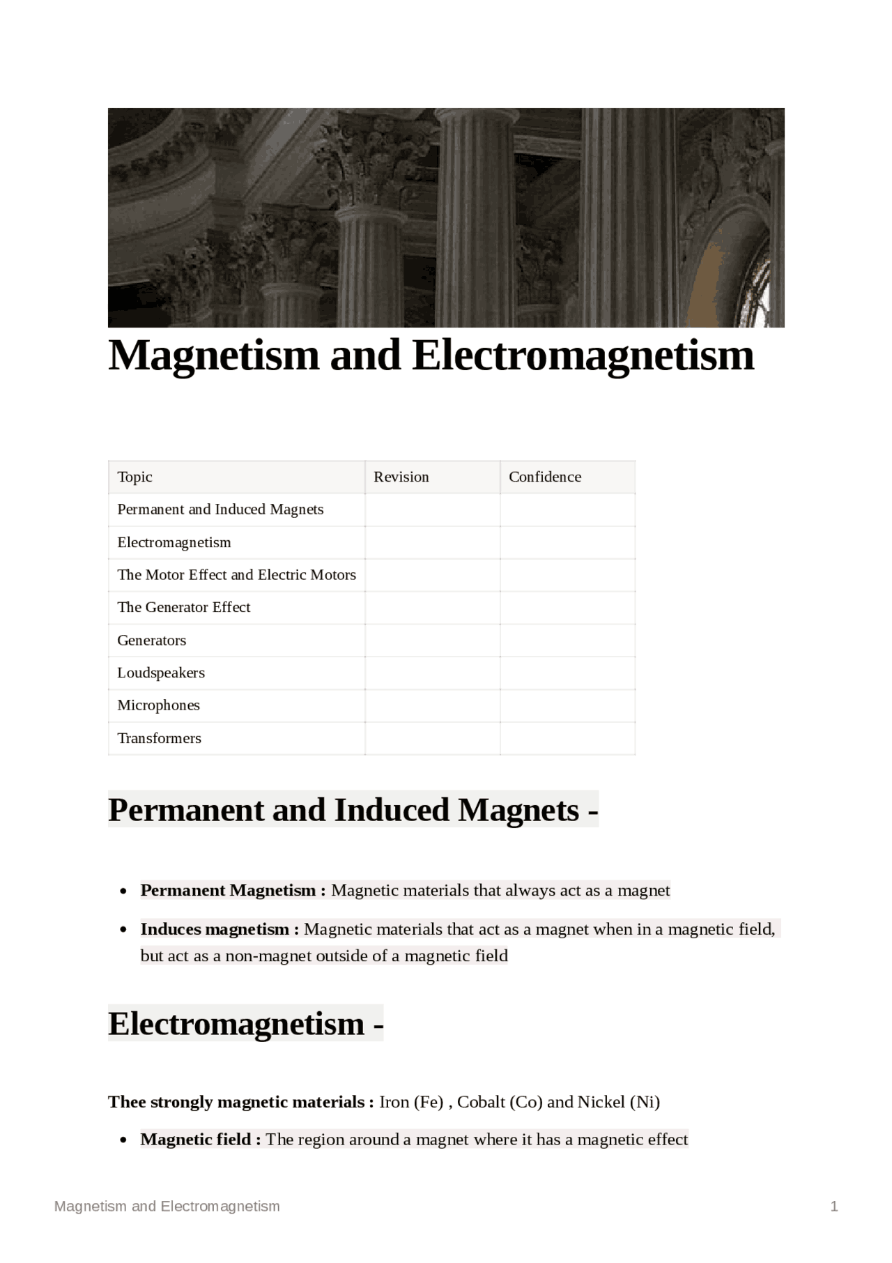 Magnetism and Electromagnetism | Study notes Physics | Docsity