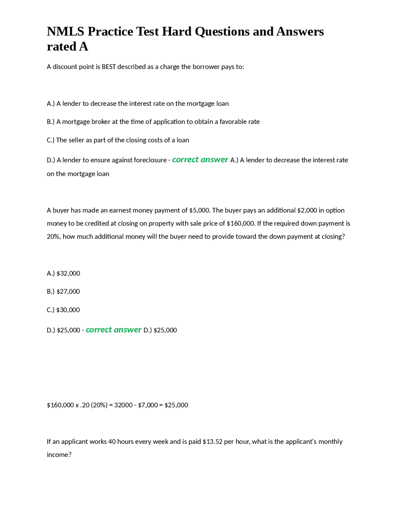 NMLS Practice Test Hard Questions and Answers rated A | Exams Nursing ...