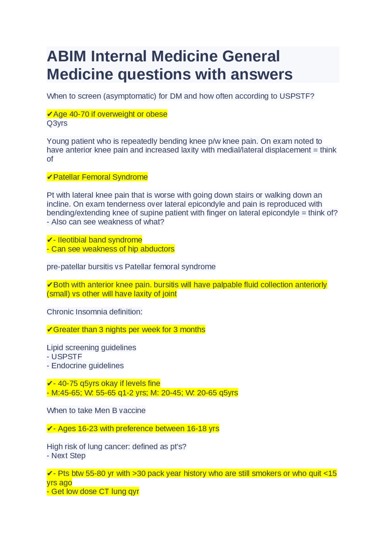 ABIM Internal Medicine General Medicine questions with answers | Exams ...