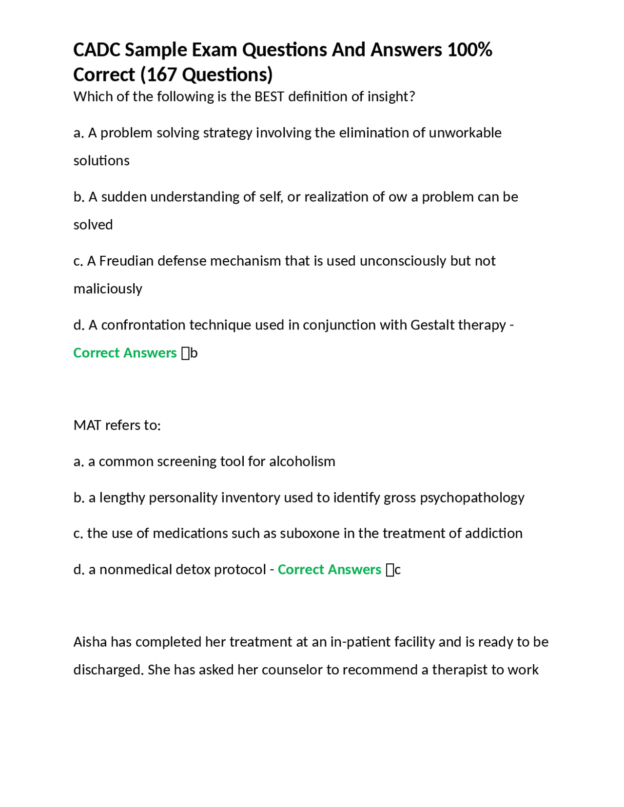Cadc Sample Exam Questions And Answers 100 Correct 167 Questions