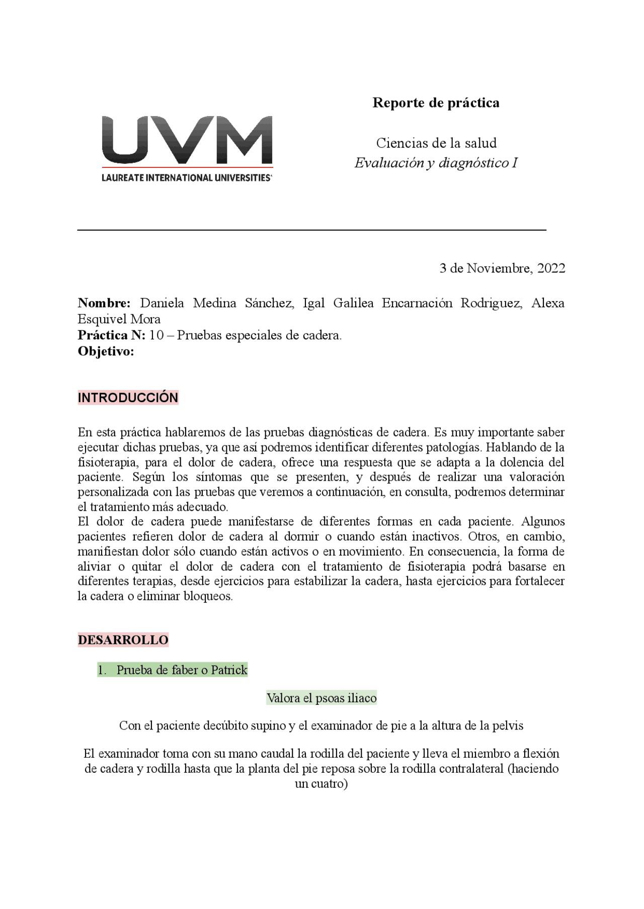 Cadrea Pruebas Especiales Ejercicios De Diagnóstico Docsity