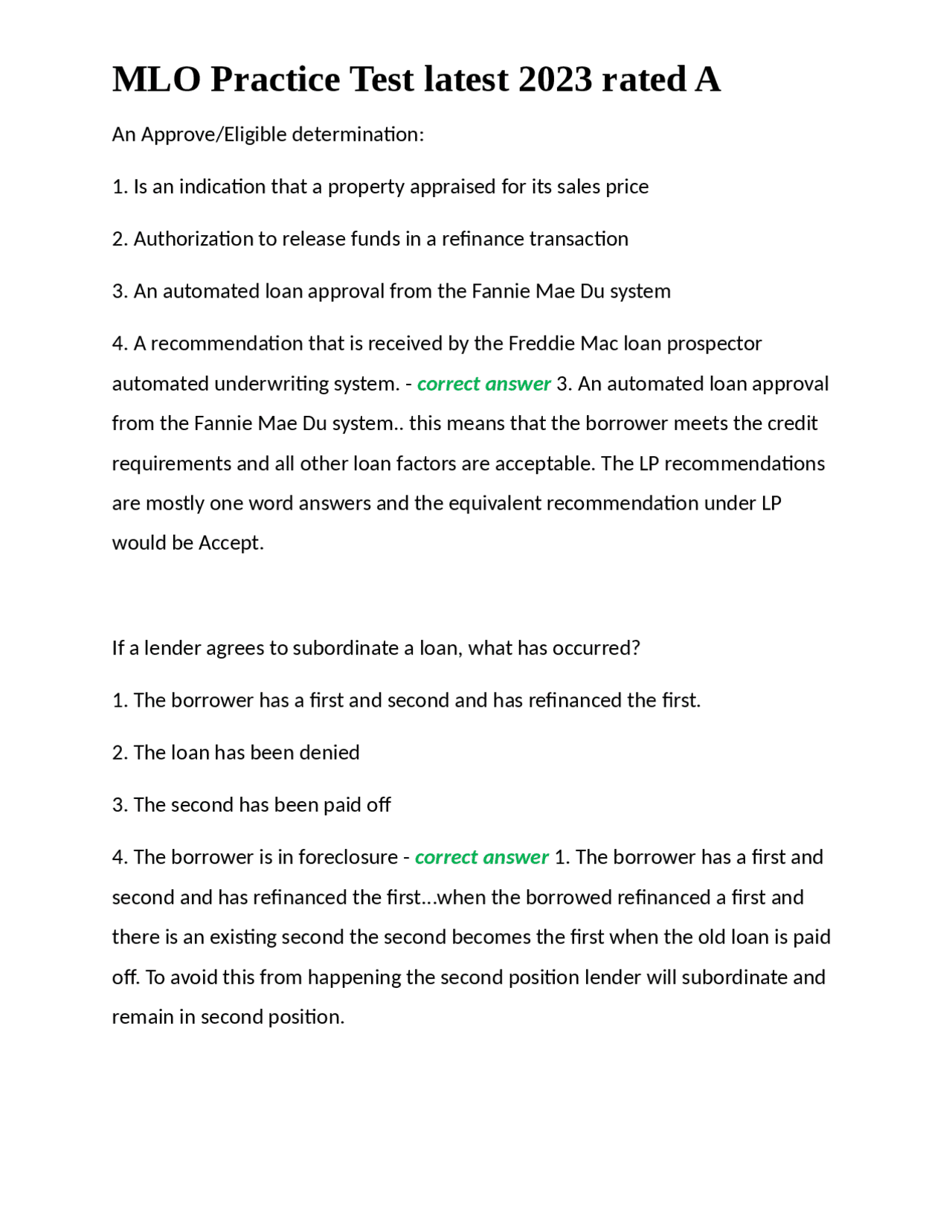 MLO Practice Test latest 2023 rated A | Exams Nursing | Docsity