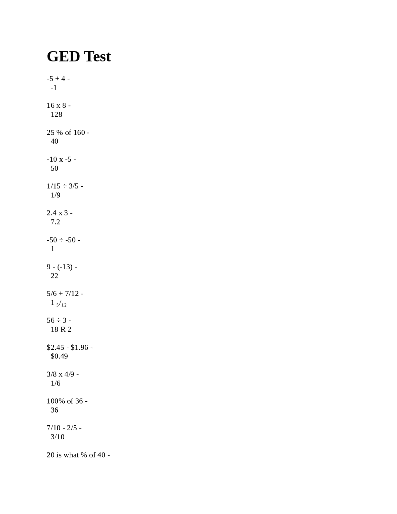 General Educational Development Test | Exams Mathematics | Docsity