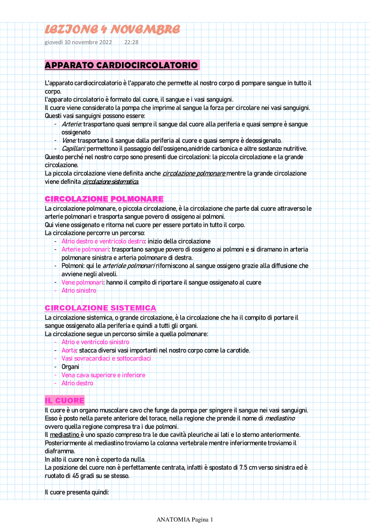 Anatomia Apparato Circolatorio Appunti Di Anatomia Docsity