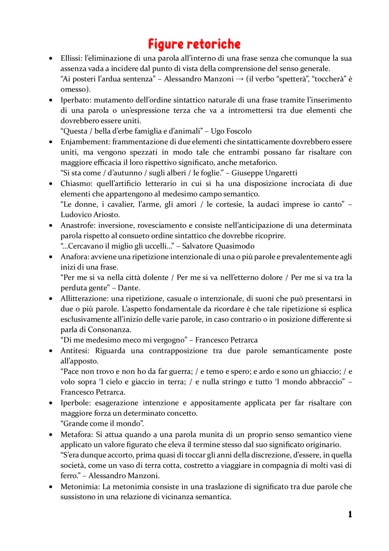 Lista Delle Figure Retoriche Più Ricorrenti E Comuni Schemi E Mappe