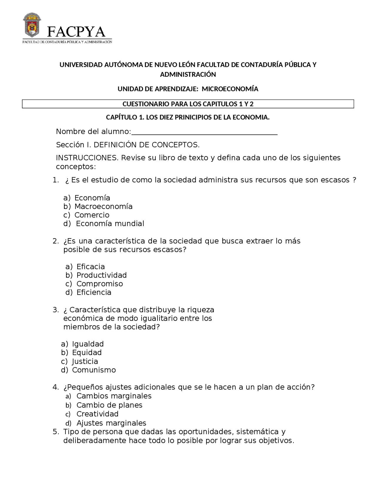 Microeconomia Ejercicios De Capitulo 1 Y 2 Ejercicios De Fundamentos