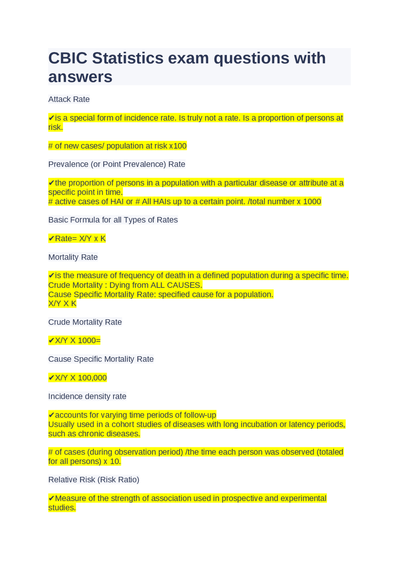 Cbic Statistics Exam Questions With Answers Exams Nursing Docsity