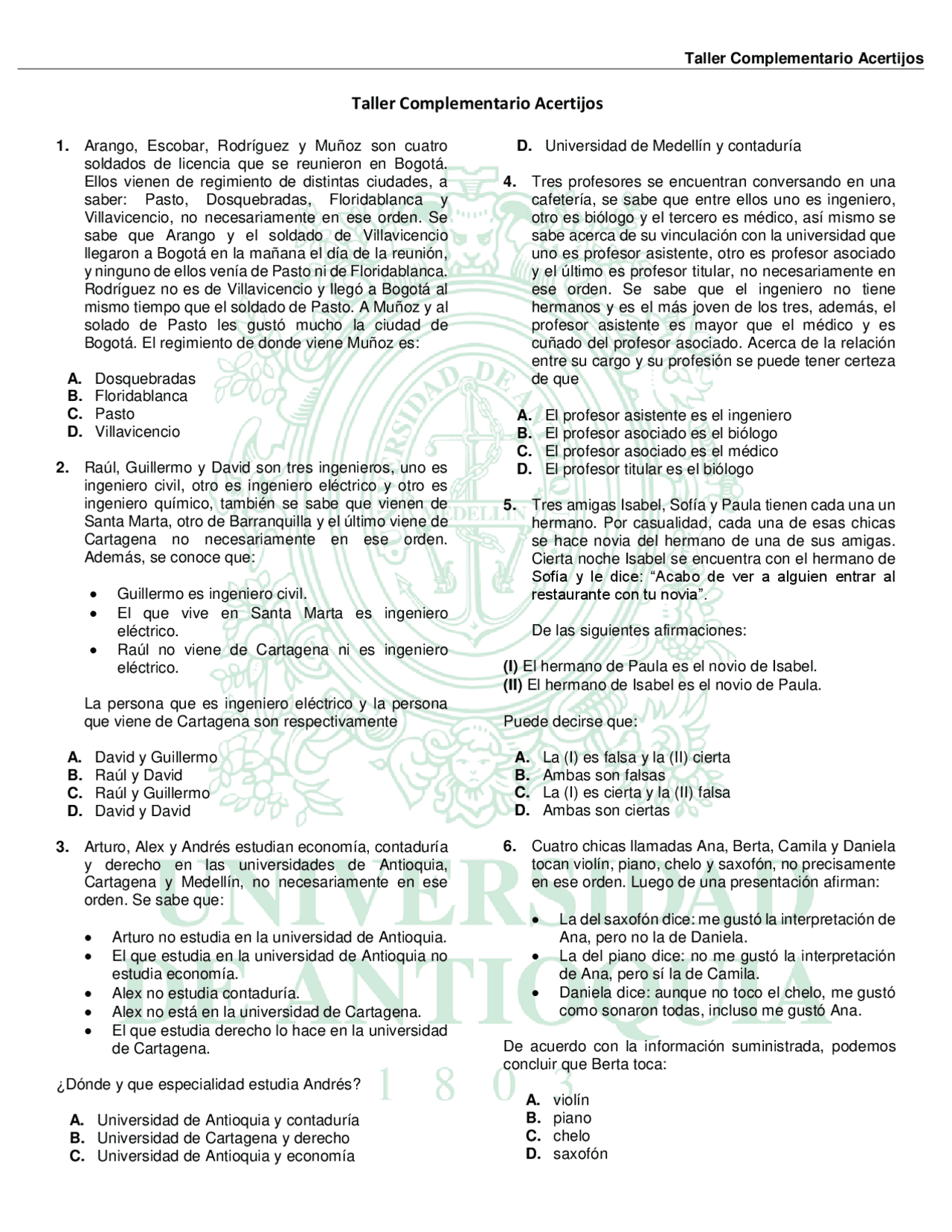 Ejercicios Lógica Matemática Ejercicios De Matemáticas Docsity