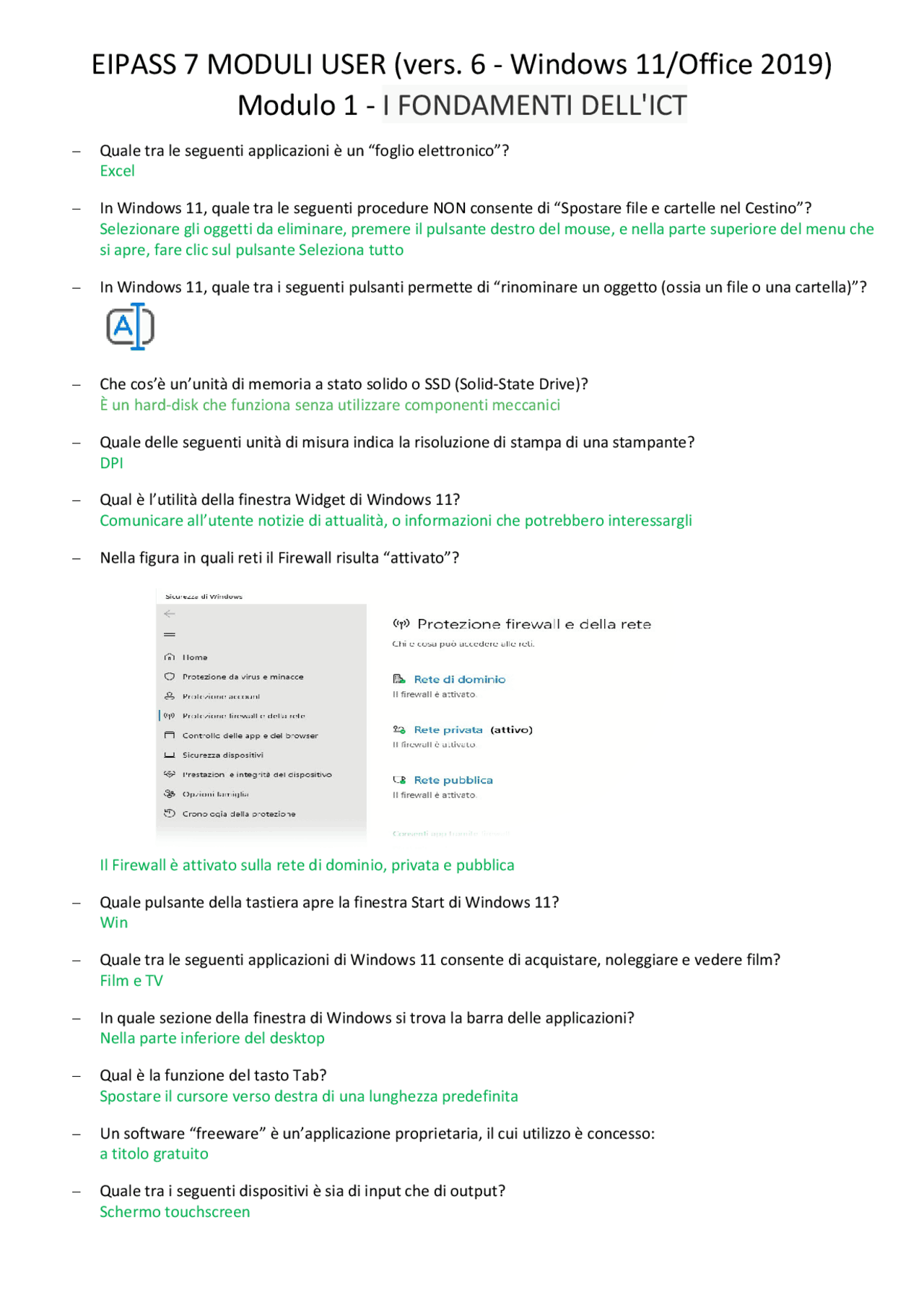Esercizi EIPASS 7 MODULI vers. 6 - modulo 1 aggiornato AGOSTO 2023 | Panieri di Informatica ...