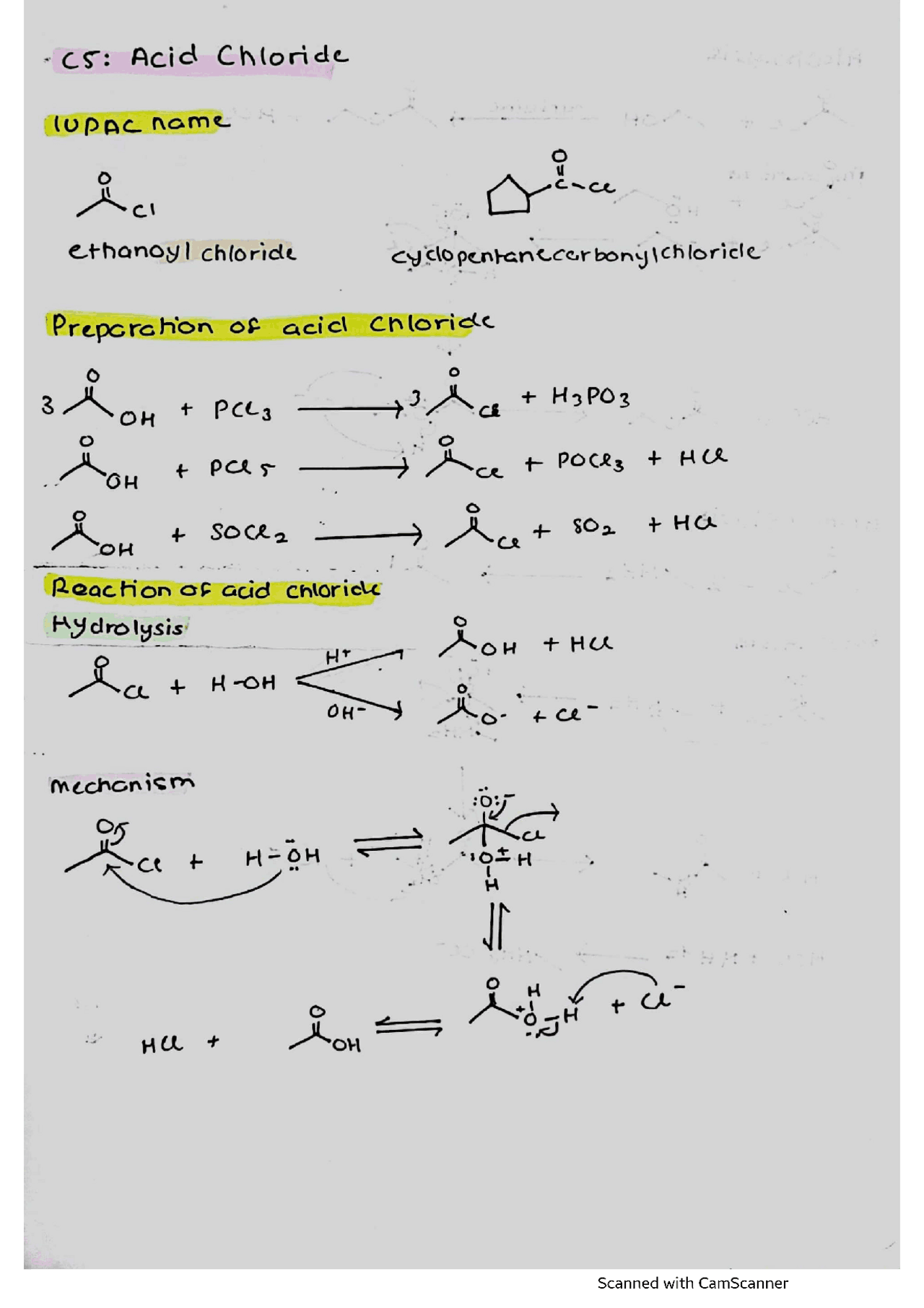 Acid Chloride CHM301/ | Study notes Organic Chemistry | Docsity