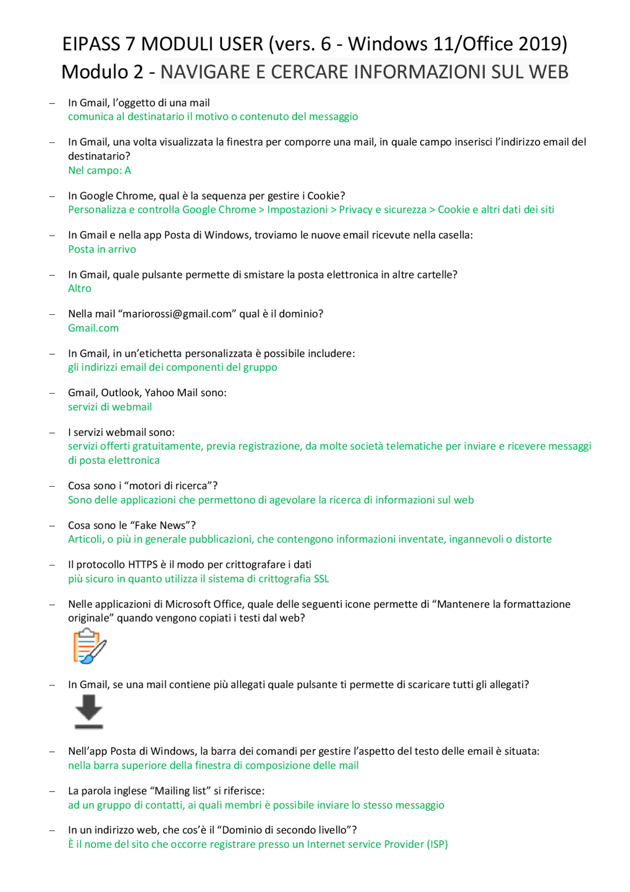 Esercizi EIPASS 7 MODULI vers. 6 - modulo 2 aggiornato AGOSTO 2023 | Panieri di Informatica ...