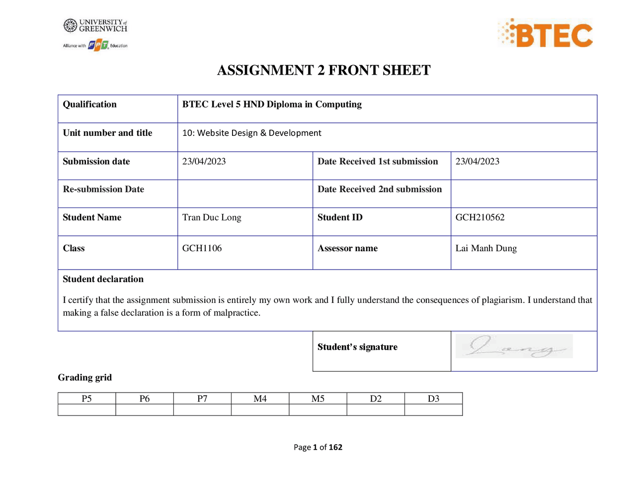 Assignment 2 1633 Web Design Grade P M D Assignments Information Technology Docsity