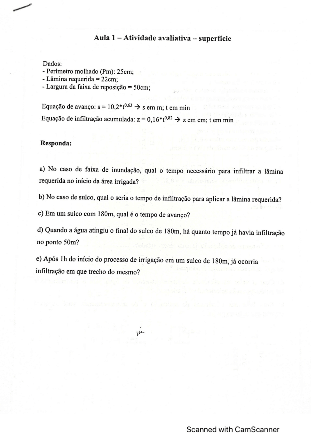 Resumo E Atividades De Irrigação Resumos Agronomia Docsity