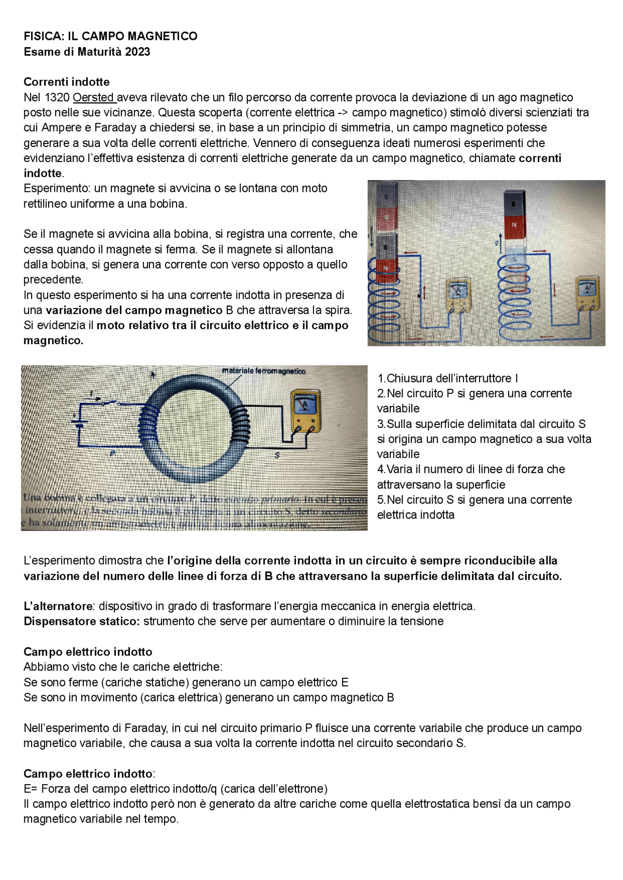 Il campo magnetico - Fisica maturità | Appunti di Fisica | Docsity