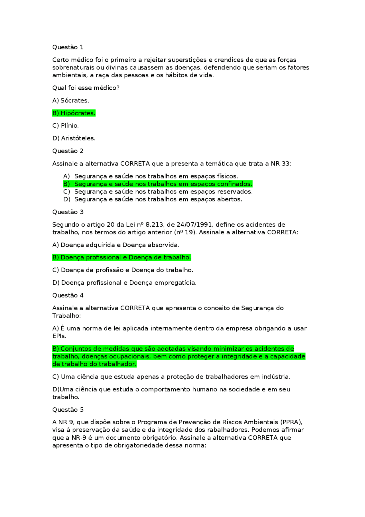 Avaliações Segurança Do Trabalho Provas Segurança Do Trabalho Docsity