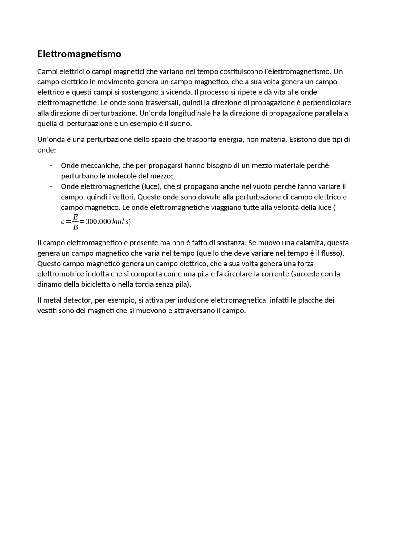 Appunti e riassunto "Elettromagnetismo" | Appunti di Fisica | Docsity