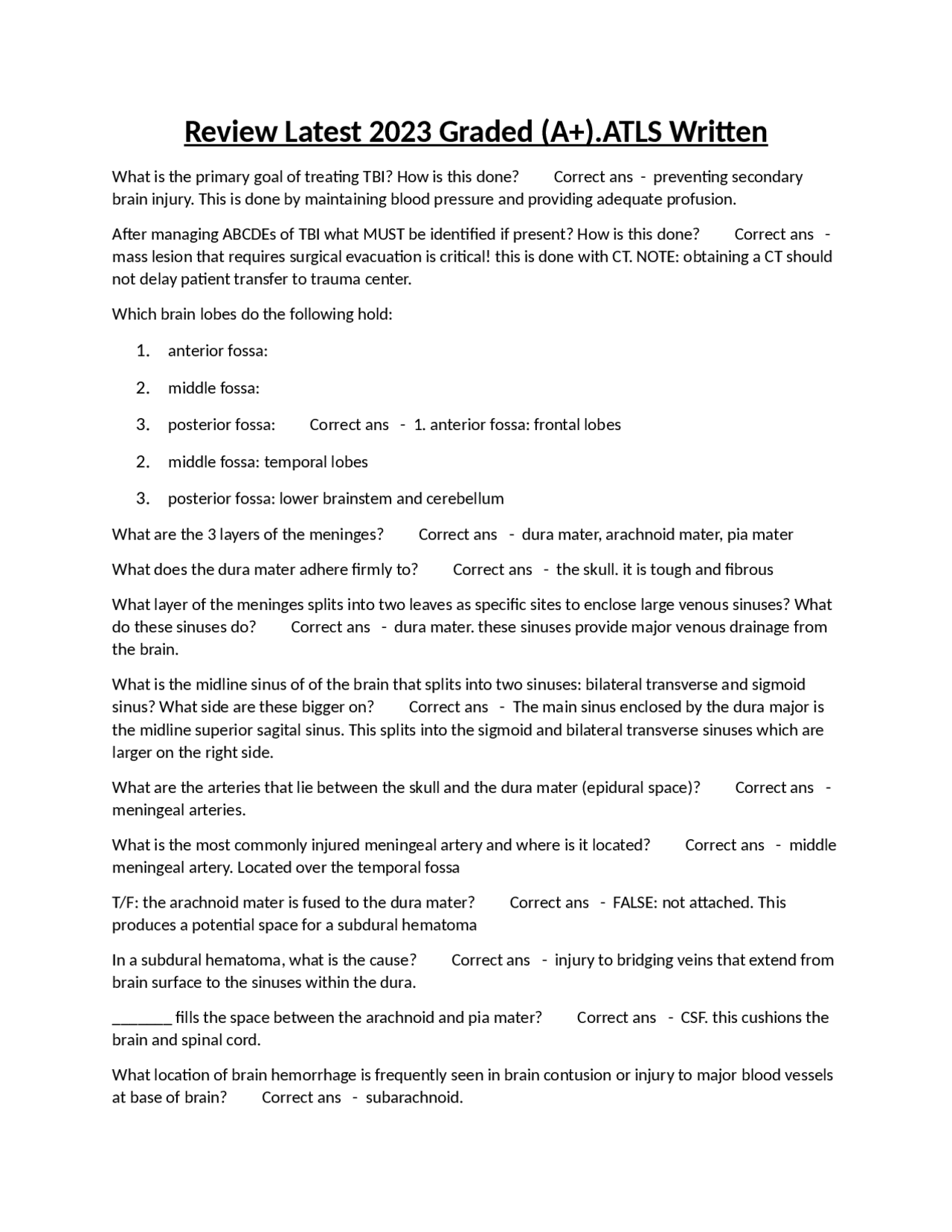 Review Latest 2023 Graded (A+).ATLS Written | Exams Nursing | Docsity