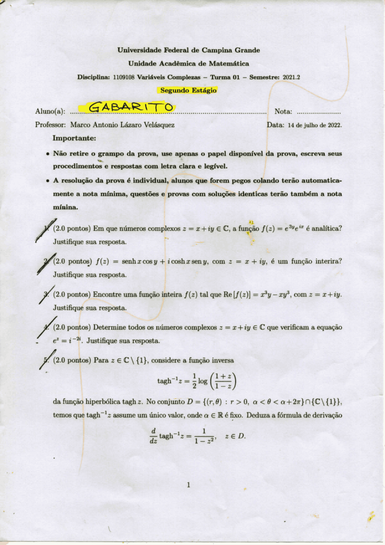 Resolução De Prova 1 Provas Análise Complexa Docsity