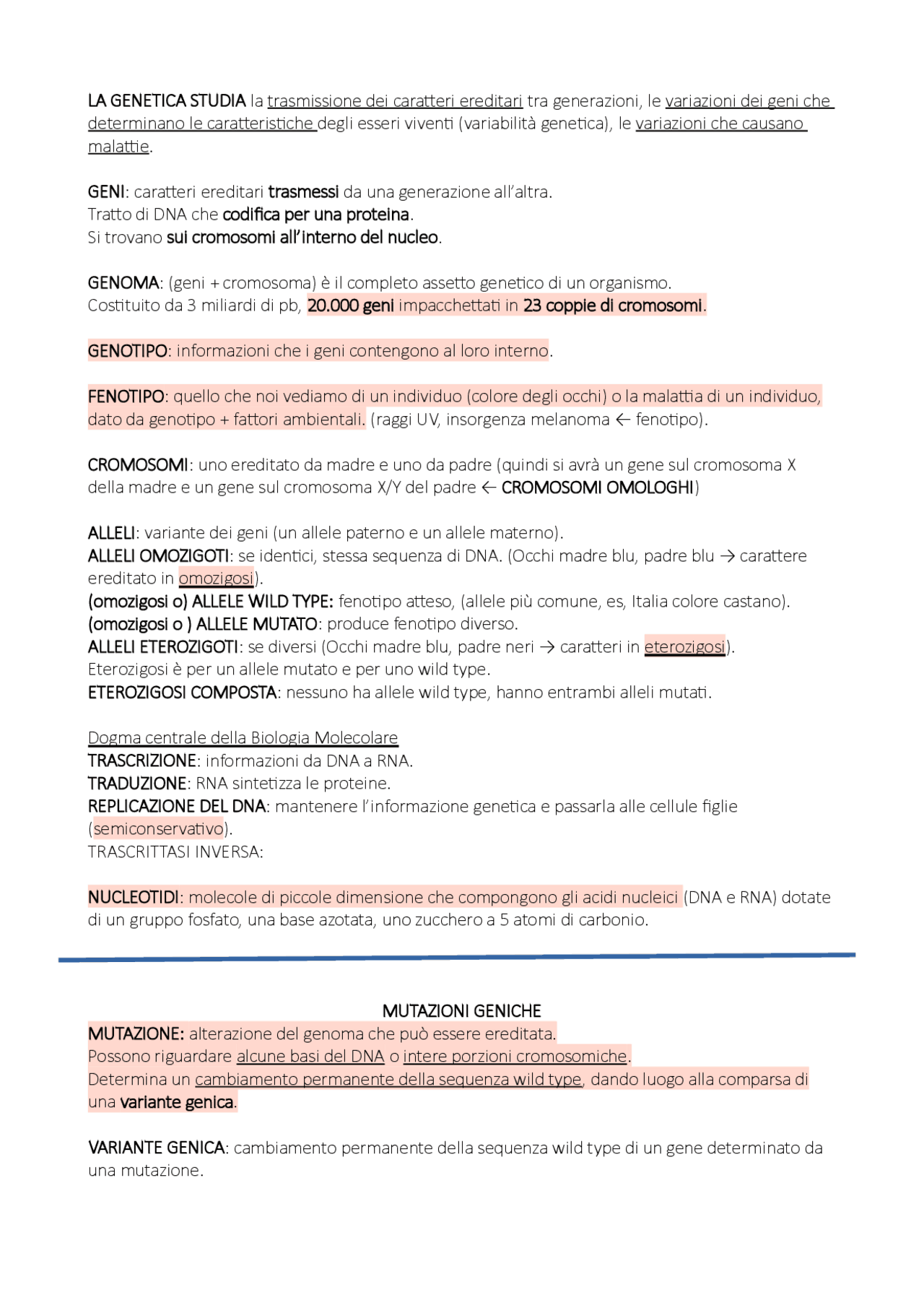 Genetica In Sintesi Appunti Di Genetica Docsity