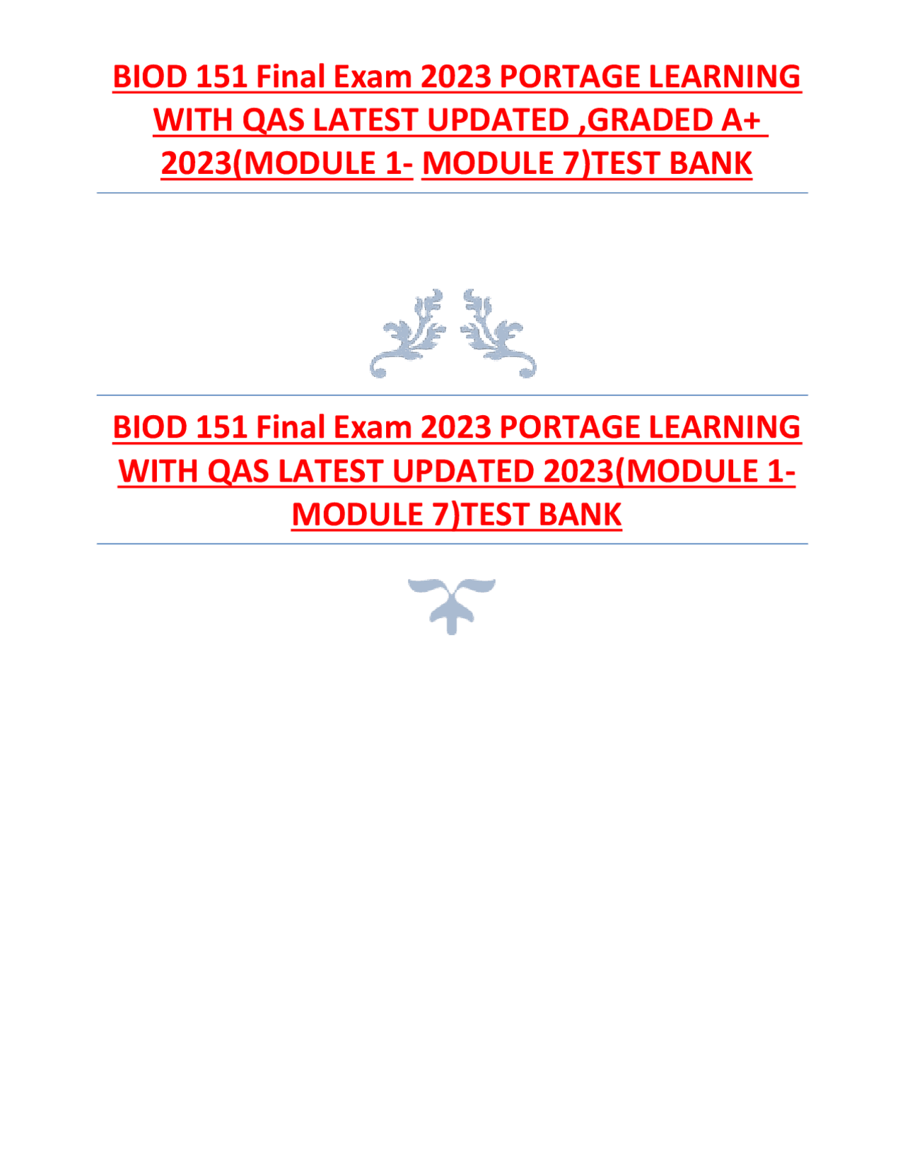 BIOD 151 Final Exam 2023 PORTAGE LEARNING WITH QAS LATEST UPDATED ...