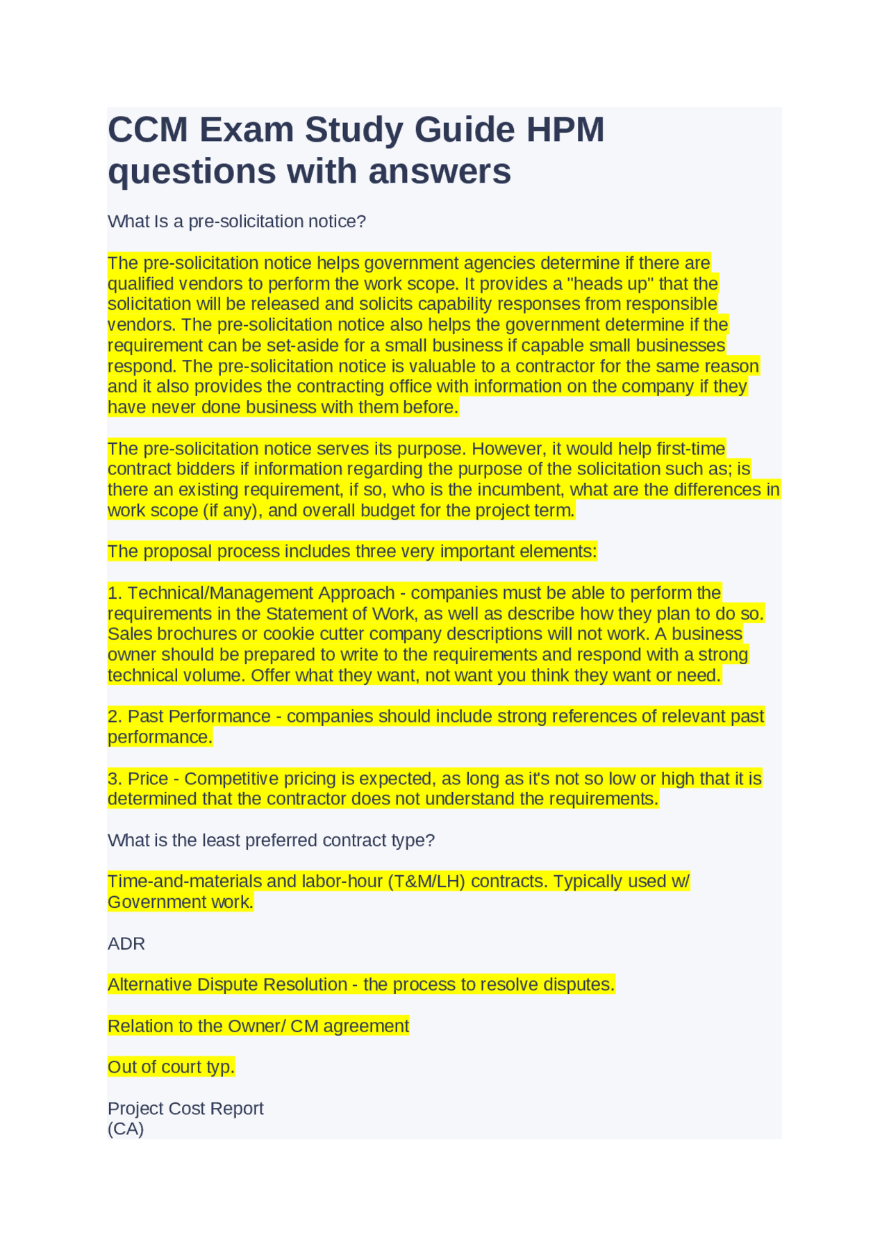 CCM Exam Study Guide HPM questions with answers | Exams Nursing | Docsity