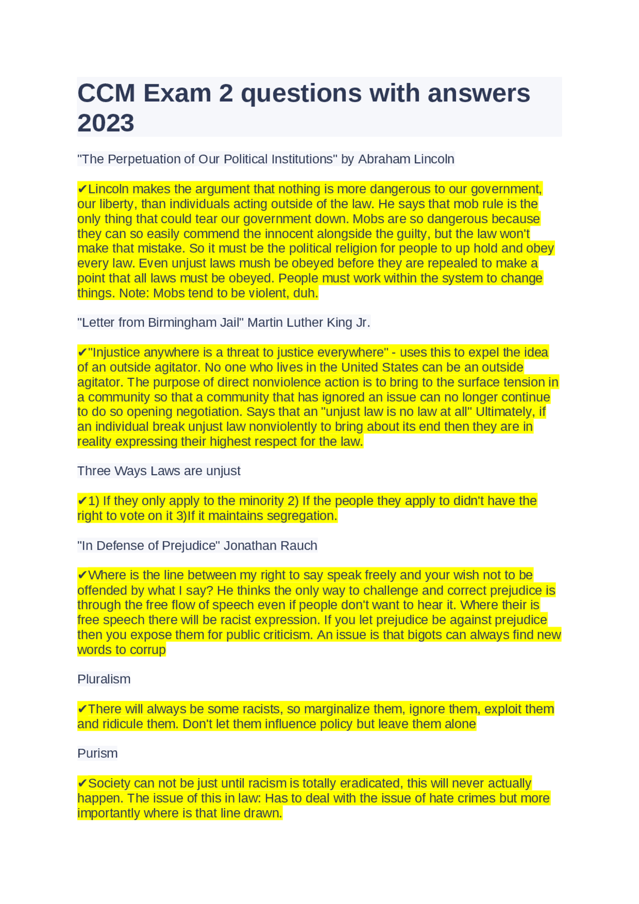 CCM Exam 2 questions with answers 2023 | Exams Nursing | Docsity