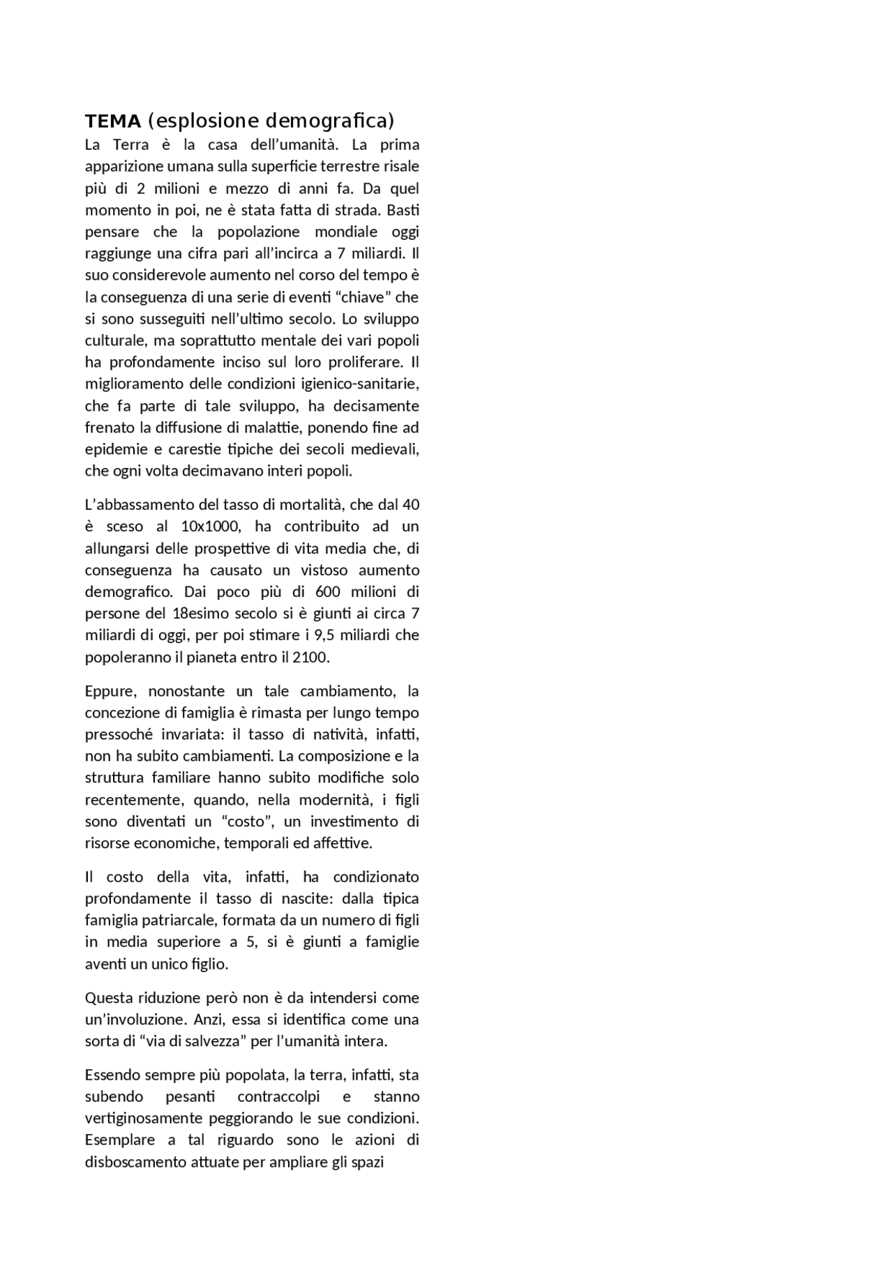 Tema sulla demografia | Temi di Italiano | Docsity