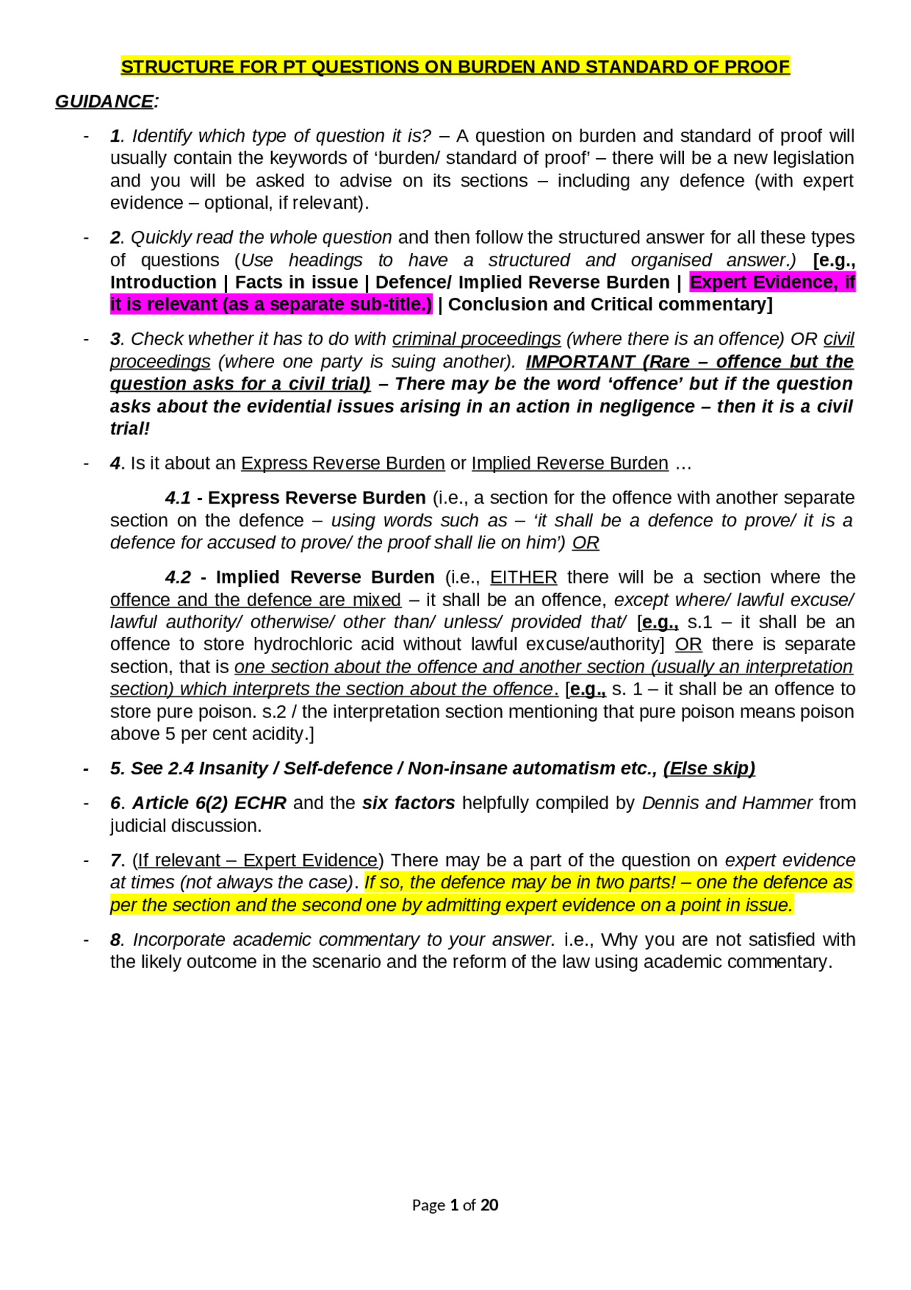 STRUCTURE ON BURDEN AND STANDARD OF PROOF | Evidence Law University of ...