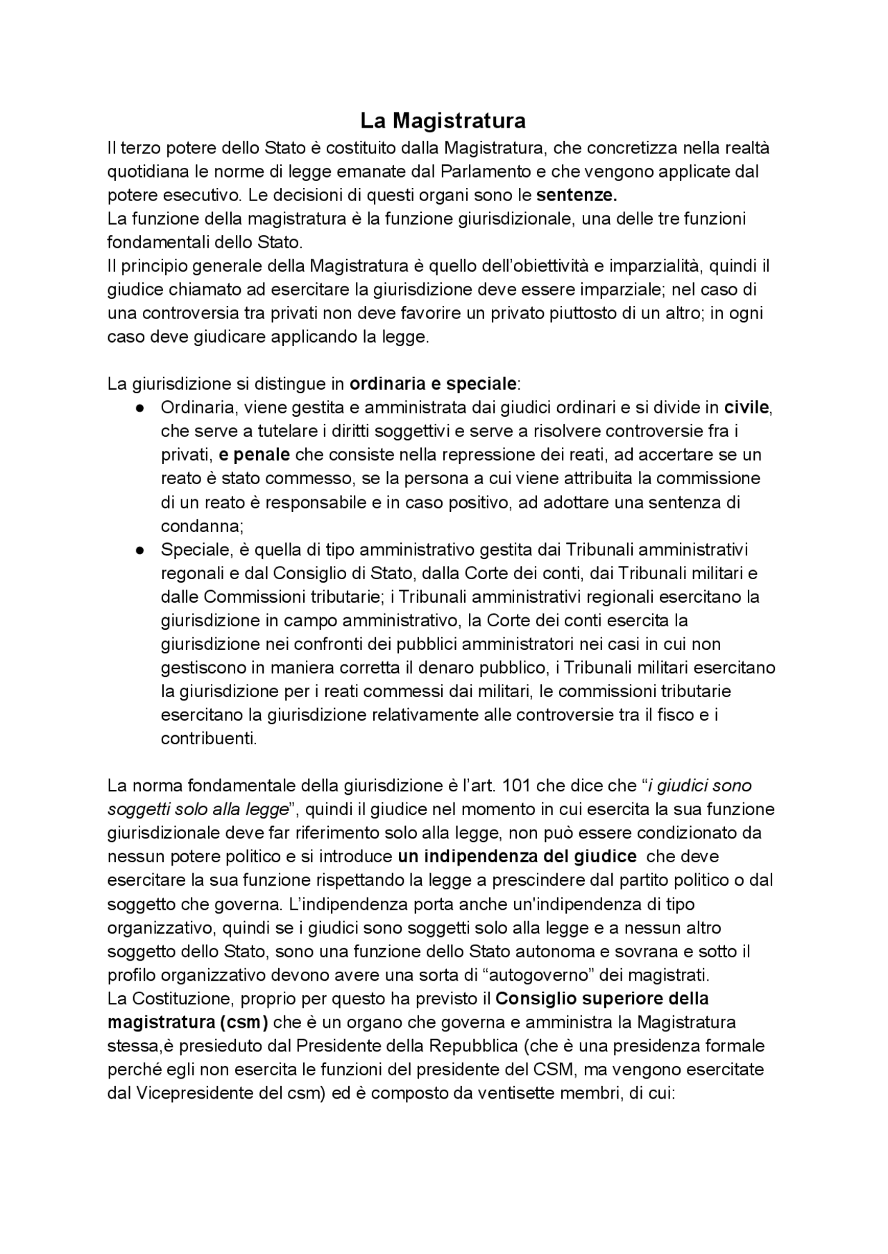 La Magistratura 1 Parte Appunti Di Diritto Docsity