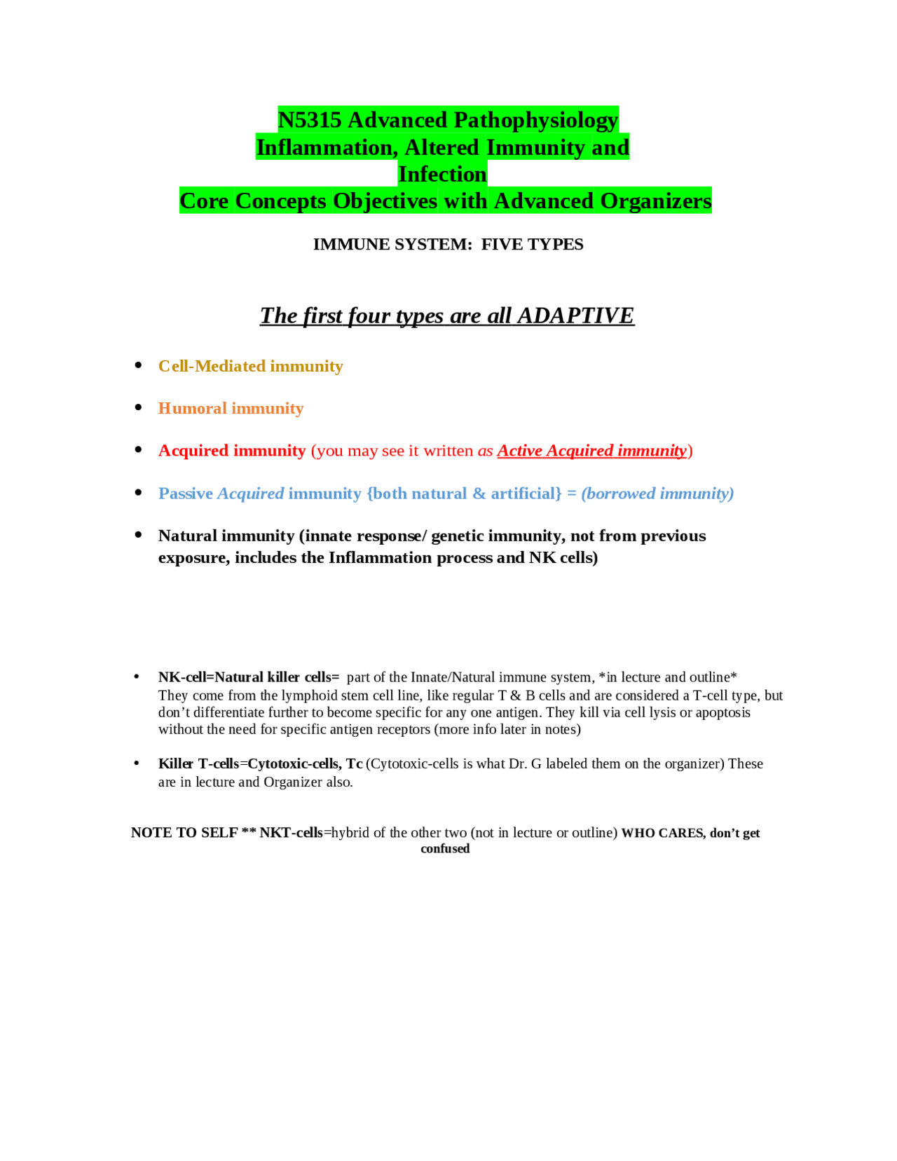 N5315 Advanced Pathophysiology Inflammation, Altered Immunity and ...