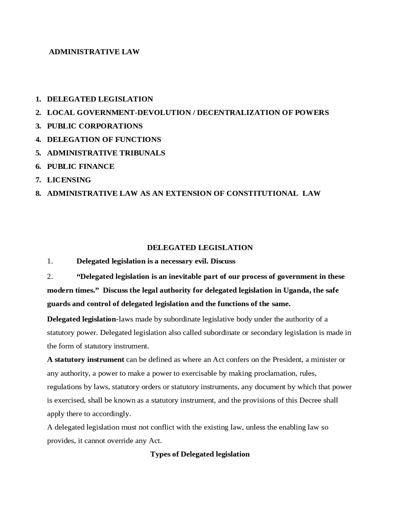 Administrative Law Lecture Notes Lecture Notes Law Docsity